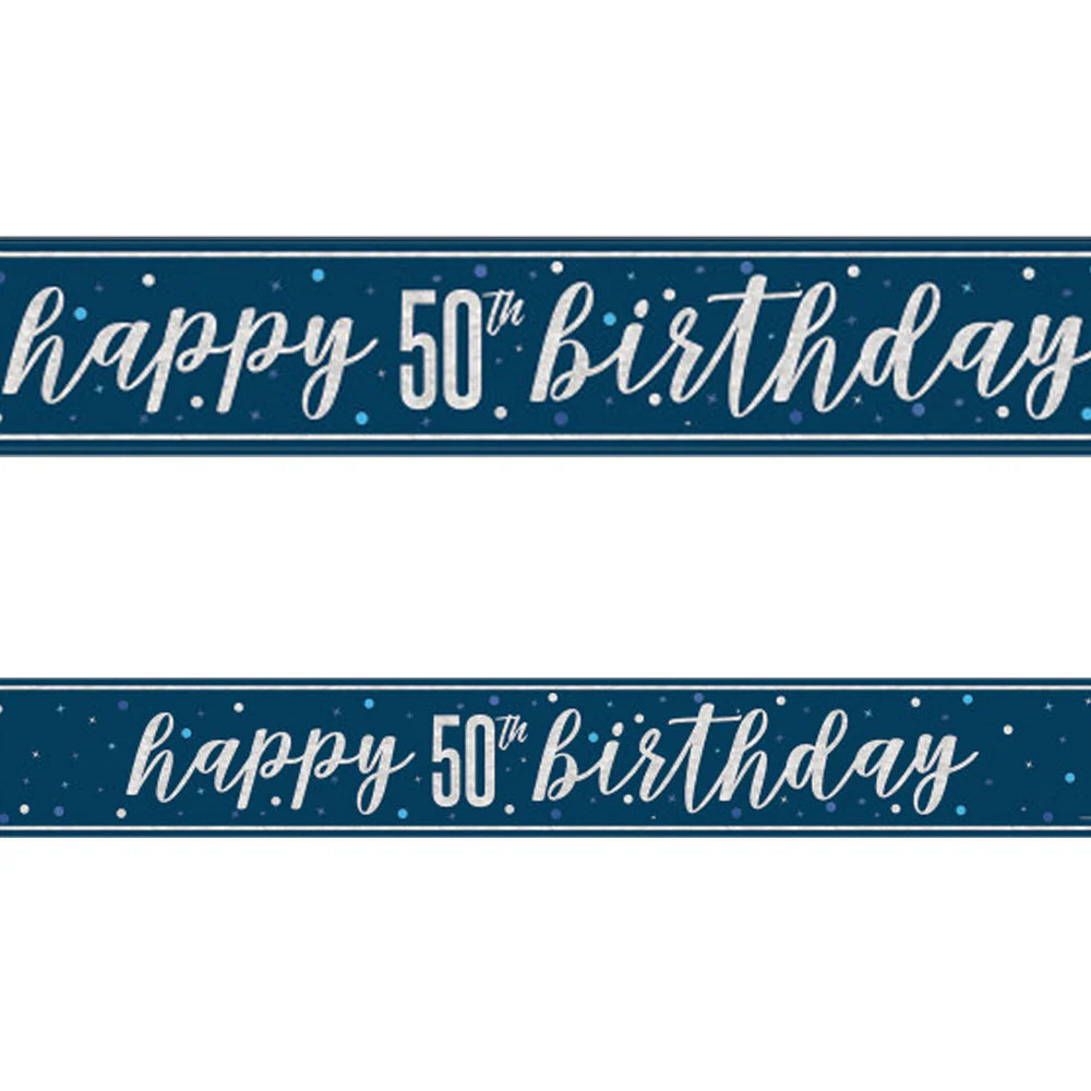 Blue Glitz 50th Birthday Banner – Fun 'n' Frolic and Berkshire Balloons