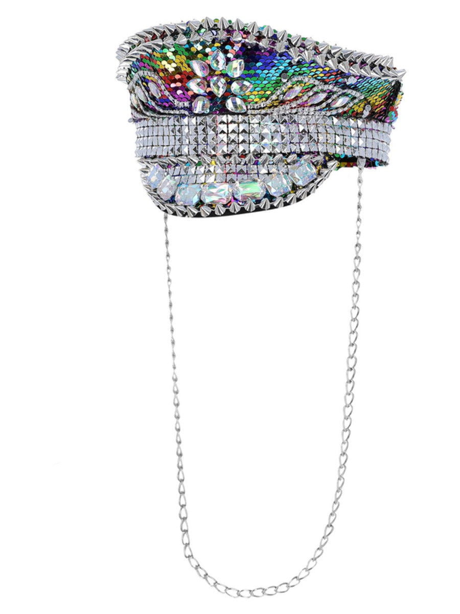 fever-deluxe-sequin-studded-captains-hat-rainbow | Fun 'n' Frolic ...